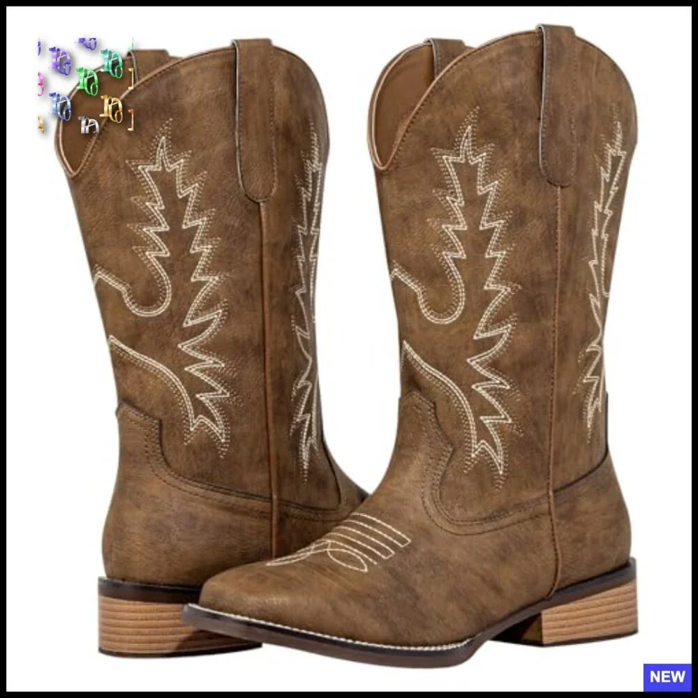 Shoes | Extra Wide Calf Cowgirl Boots With Buckles Hidden Stretch Panel ...